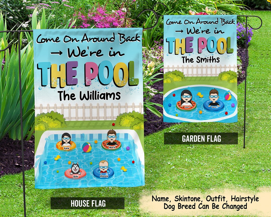 We're in the Pool Family Child With Dogs Swimming - Pool Garden Flag ...