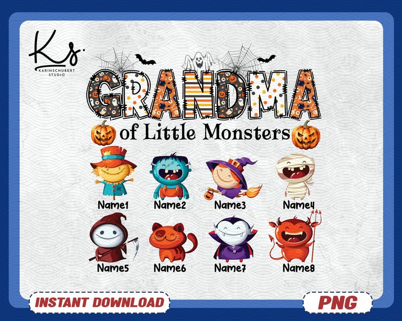 Custom Grandma's Little Monster Halloween Png, Spooky Grandma Shirt Png ...
