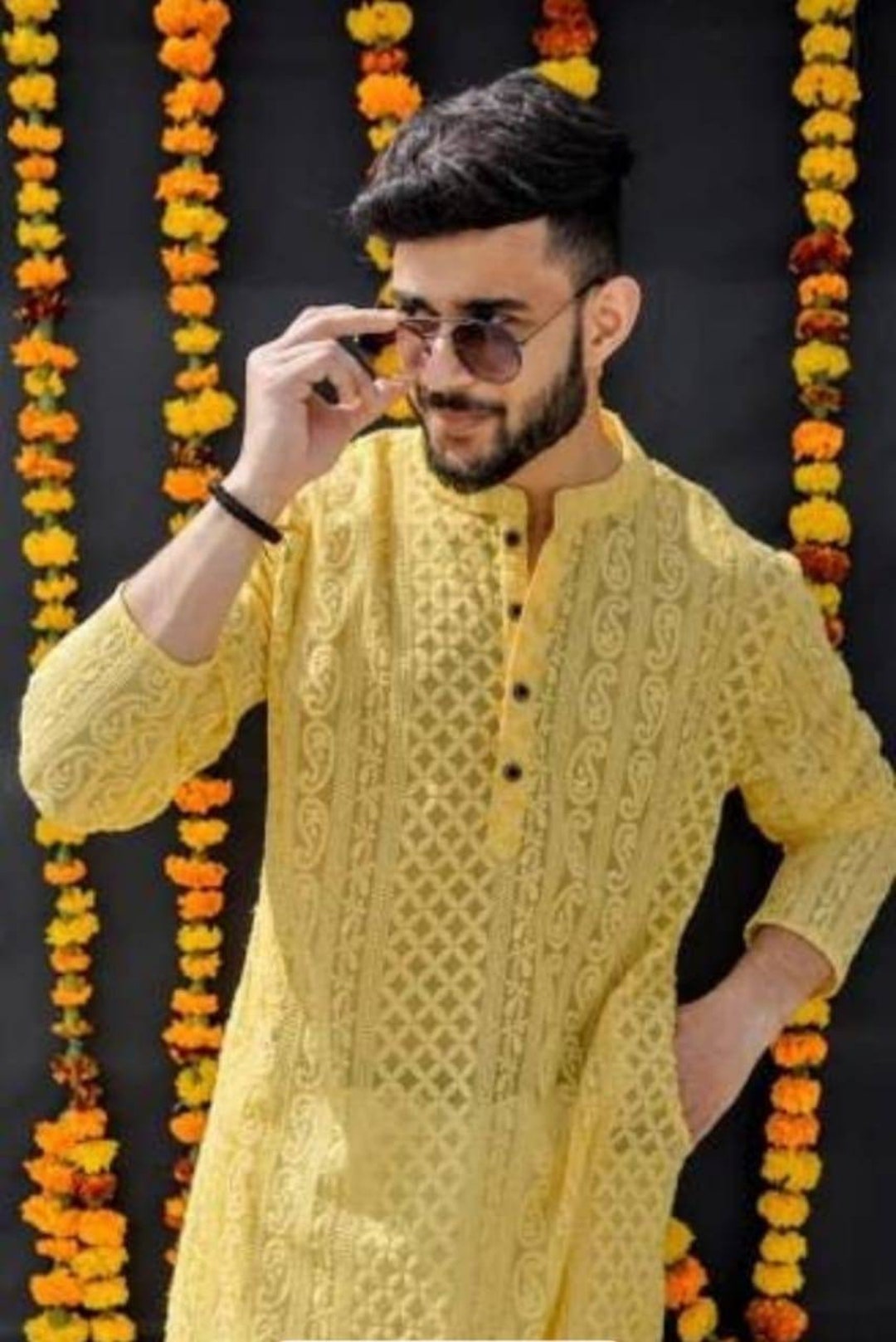 Handmade Georgette Chicken Curry Kurta Men Traditional Chicken - Etsy
