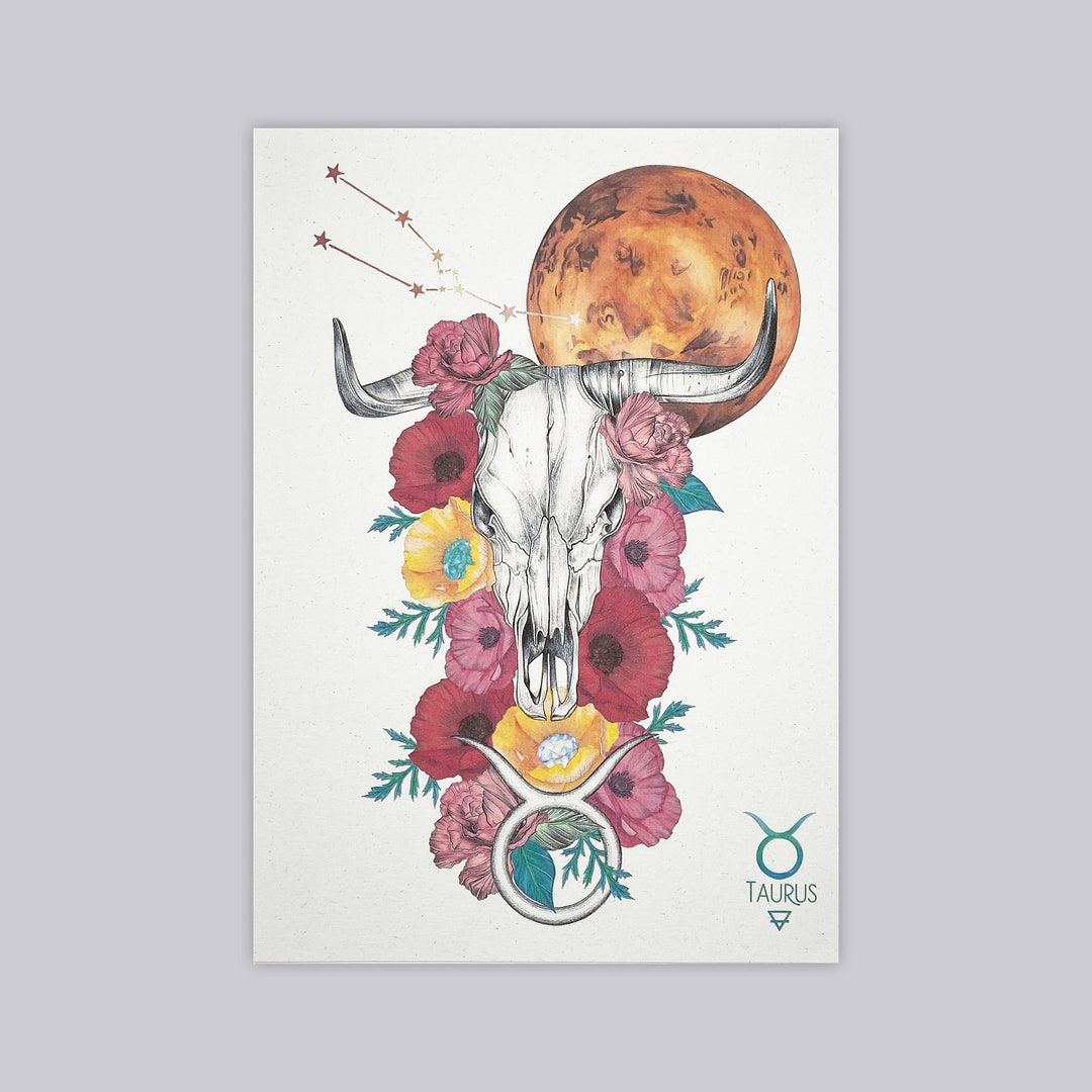 Taurus Bull Skull Zodiac Print - Etsy
