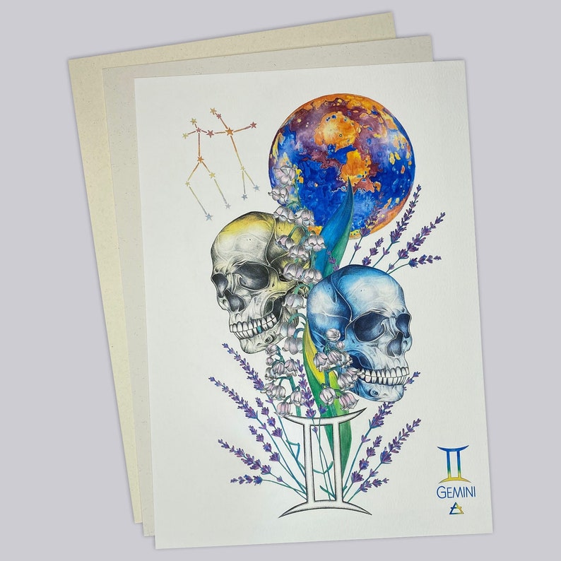 Gemini Skulls Zodiac Print - Etsy