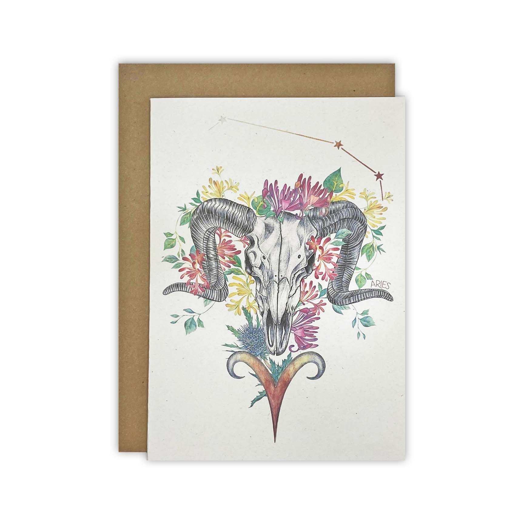 Aries Skull Card/ Mini Print | Etsy