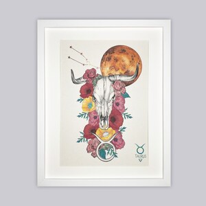 Taurus Bull Skull Zodiac Print - Etsy