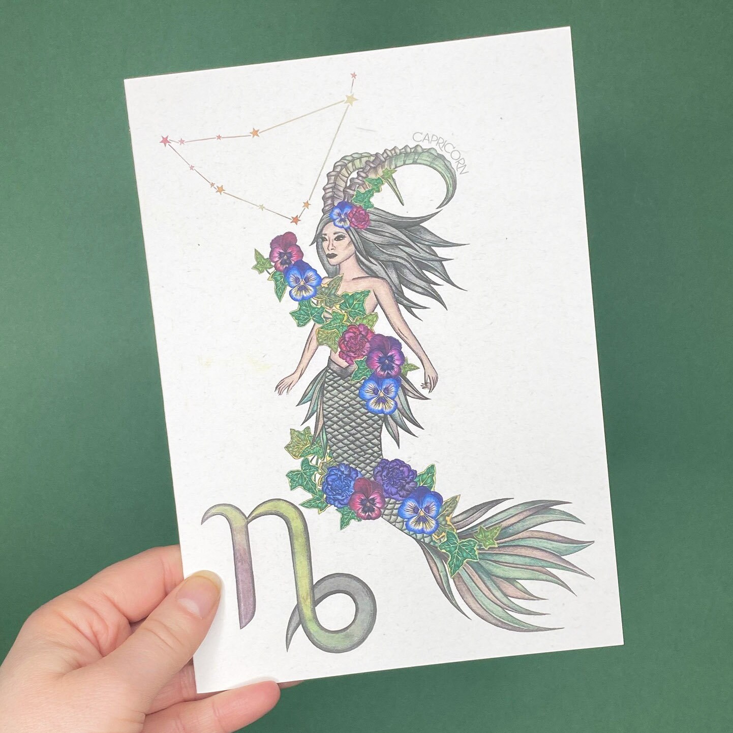 Capricorn Mermaid Card/ Mini Print | Etsy