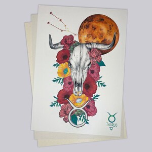 Taurus Bull Skull Zodiac Print - Etsy