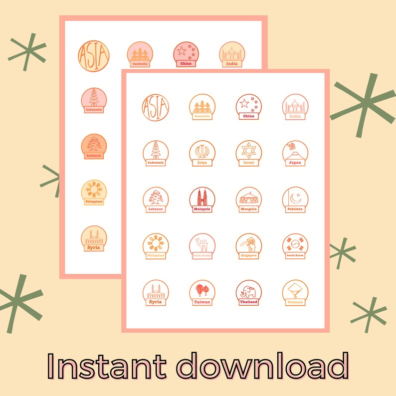 Asia Unit Stickers Printable Homeschool Stickers Gather - Etsy