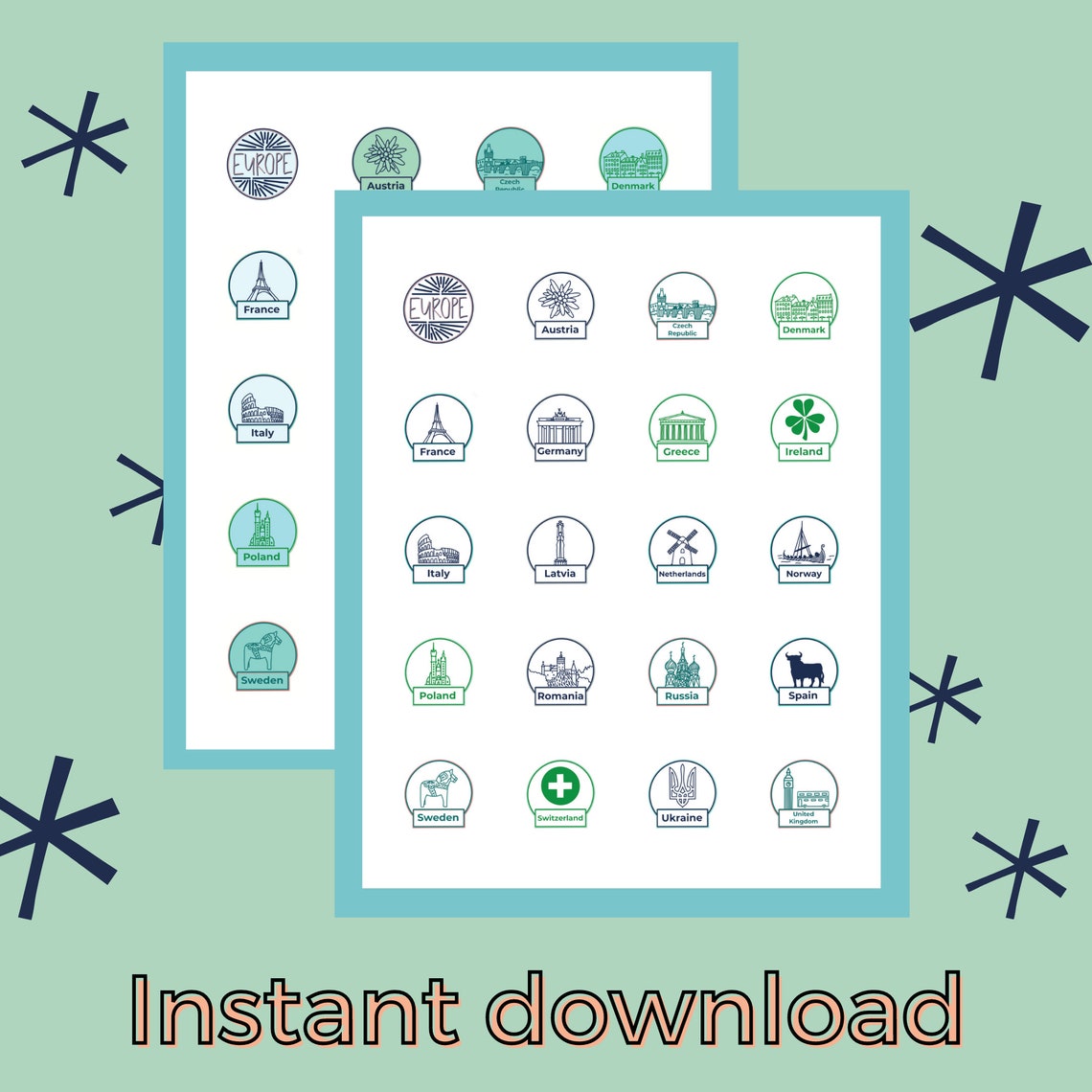 Europe Unit Stickers Printable | Homeschool Stickers | Gather Round ...