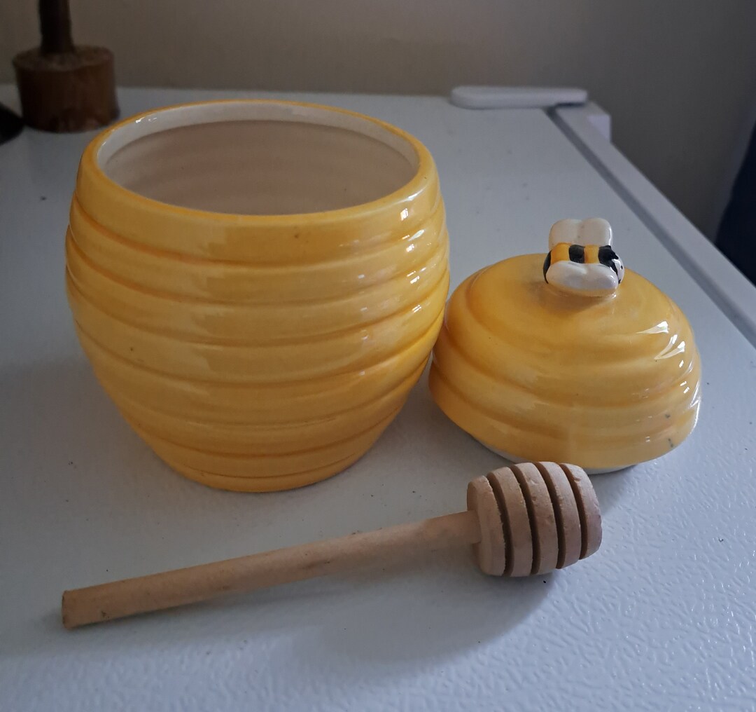 Honey Pot With Wood Dipper Honey Bee Beehive - Etsy