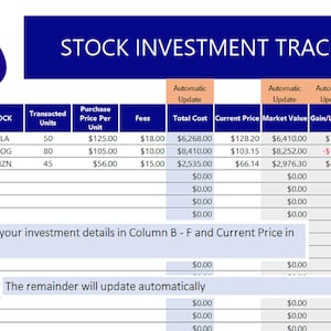 Investment Tracker | Excel | Template | Instant Download | Editable ...