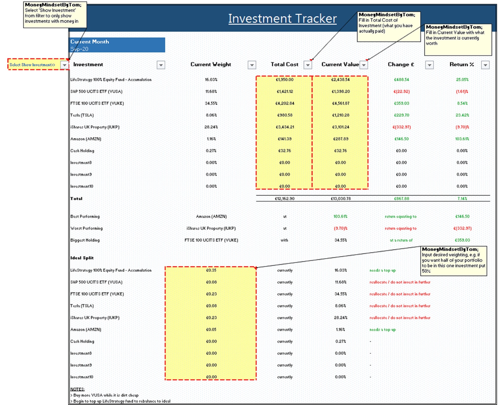 Investment Tracker | Excel | Monthly | Template | Instant Download ...