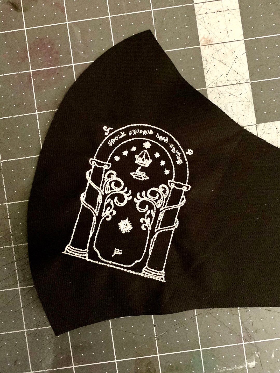 Embroidered Gate of Moria doors of Durin Face Mask With - Etsy