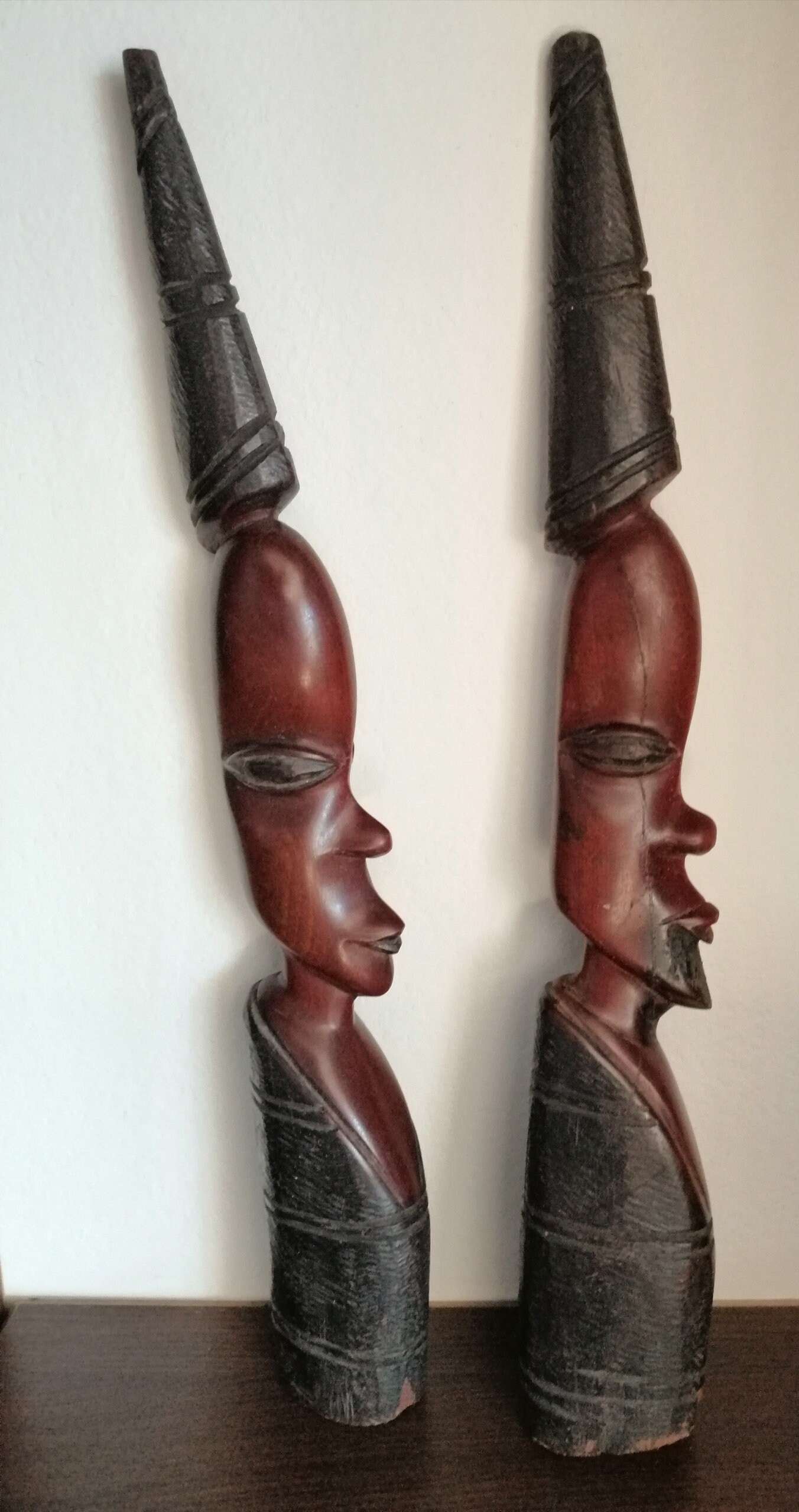 Pair of 17 Inch Africa Hand Carved Wood African Man and Woman Sculptures of Head Wooden Statues ...