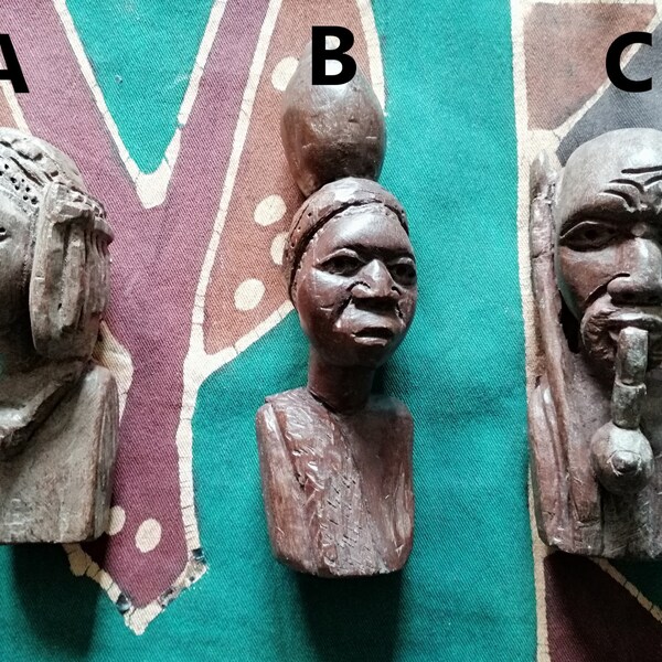 African Carved Wood Head Bust - Etsy
