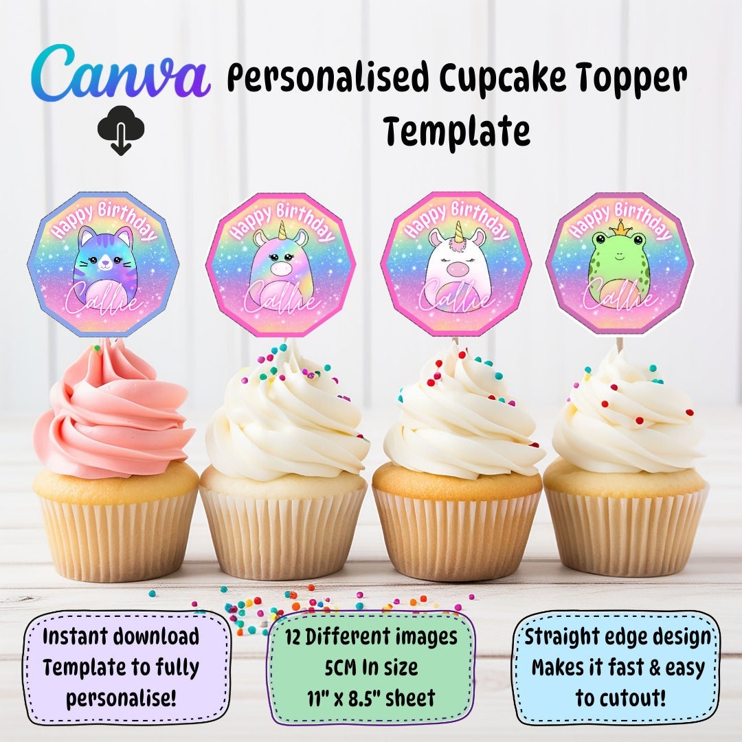 INSTANT DOWNLOAD Squishmallow Cupcake Toppers Personalised Squishmallow ...