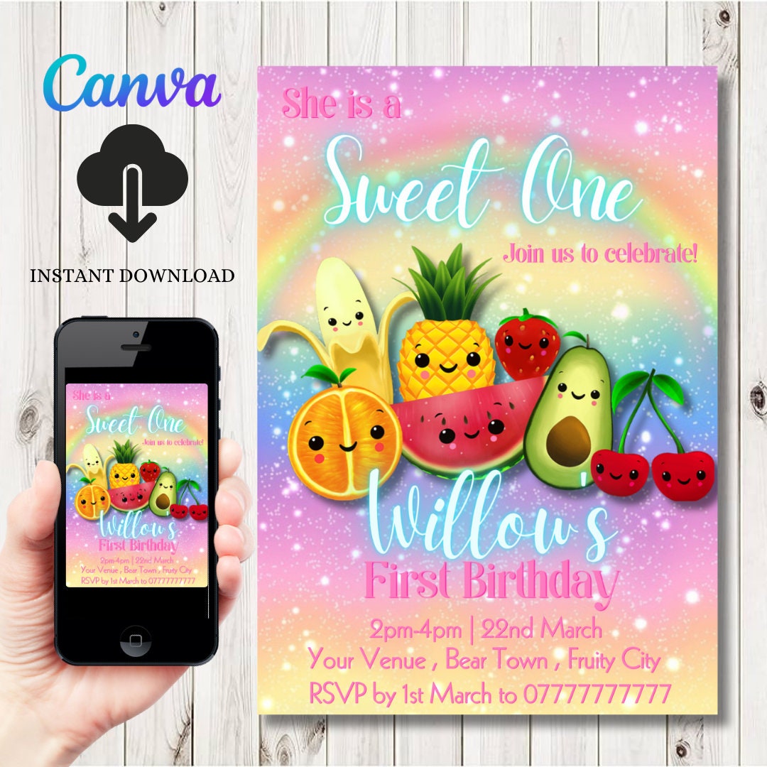 INSTANT DOWNLOAD Hey Bear Sensory Birthday Invitation Dancing Fruit ...