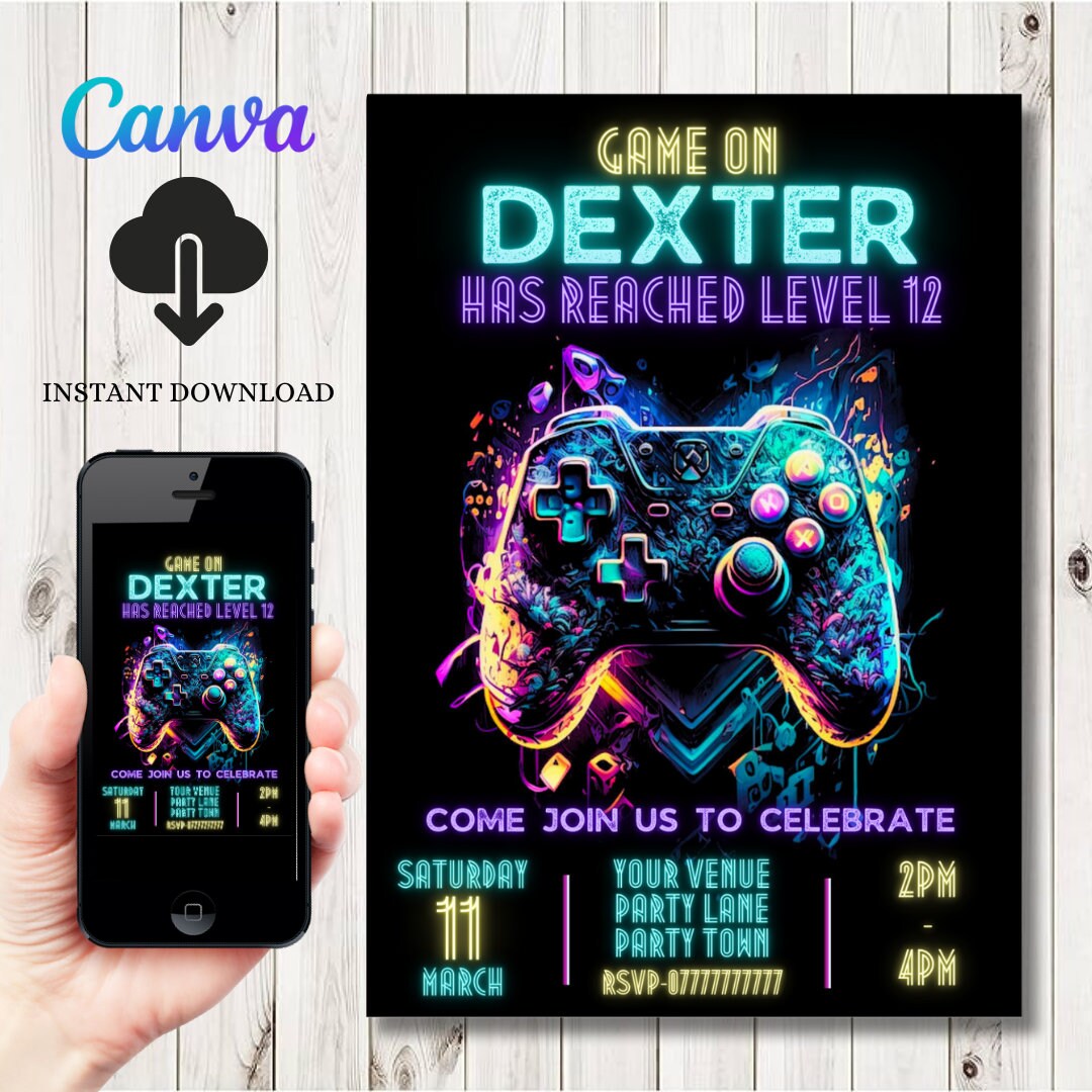 INSTANT DOWNLOAD Gaming Birthday Invitation Party Invite Template Xbox ...