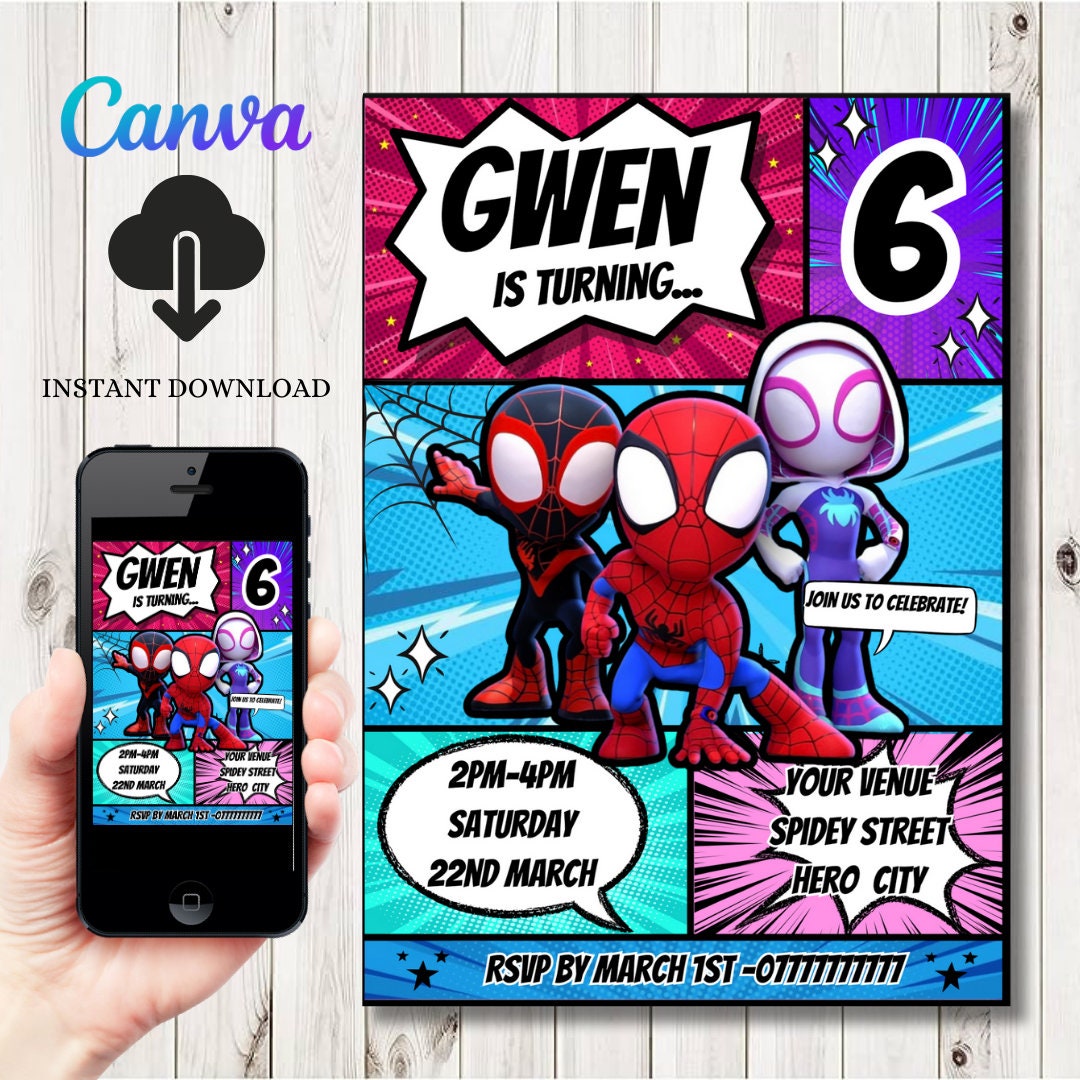 INSTANT DOWNLOAD Birthday Invitation Ghost Spider Party Invite Template ...