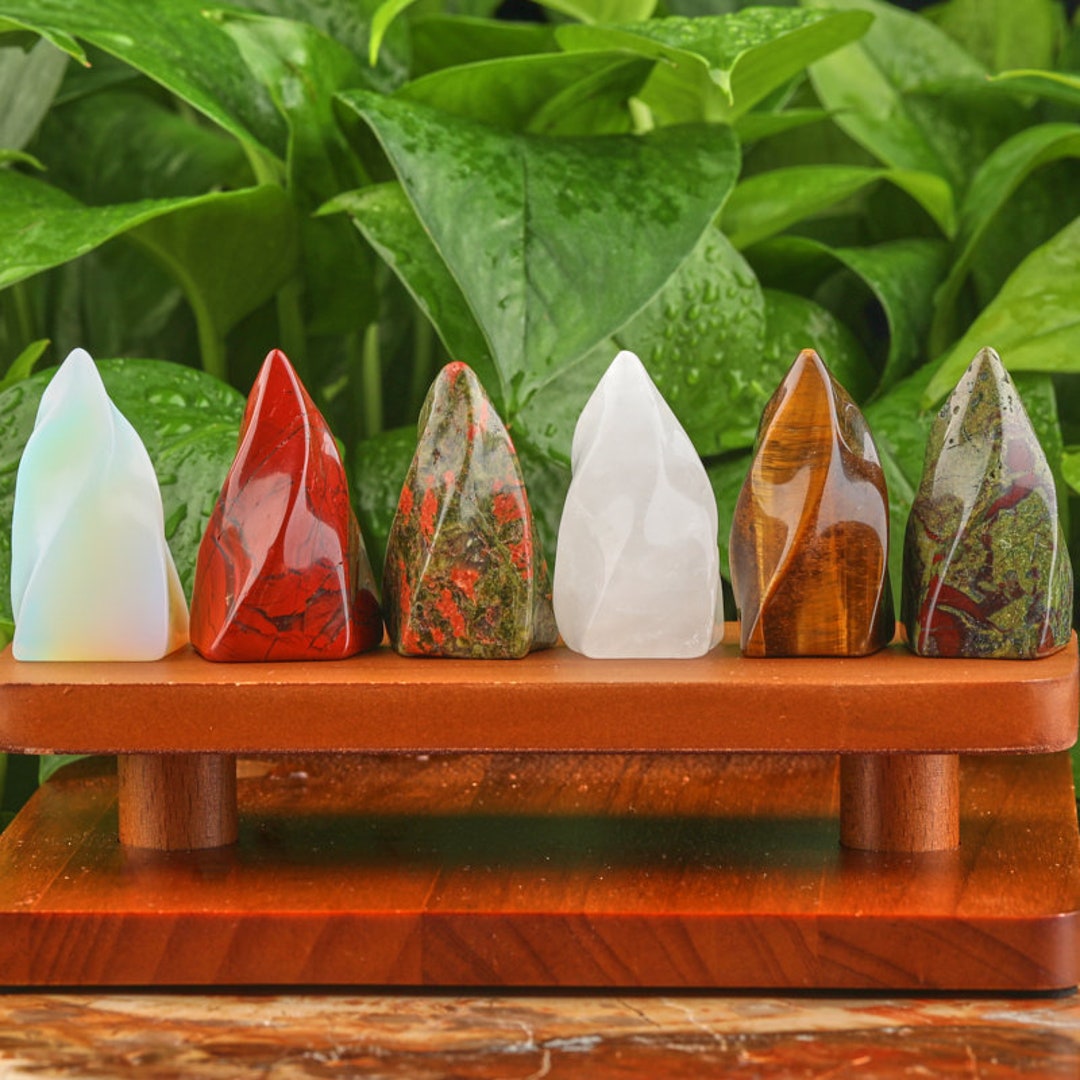 2 Large Crystal Flame Carving Miniature Gemstone Torch Flame Tower ...