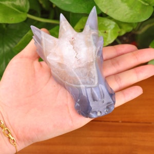 Large Raw Gemstone Carved Crystal Animals Figurines Gray Agate Geode ...