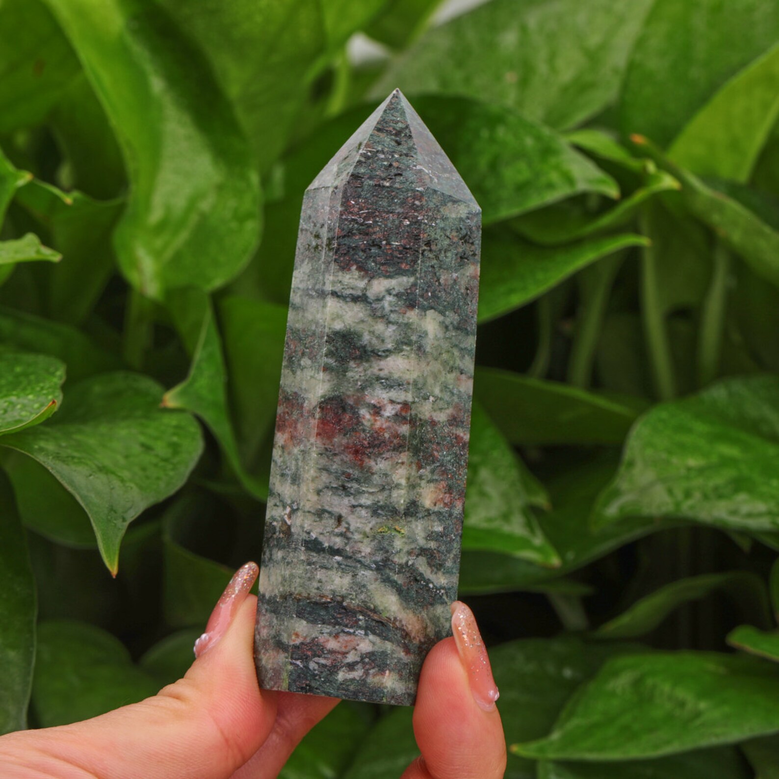 3-4" Green Garnet Obelisk Point Tower Rainbow Fluorite Crystal Wand ...