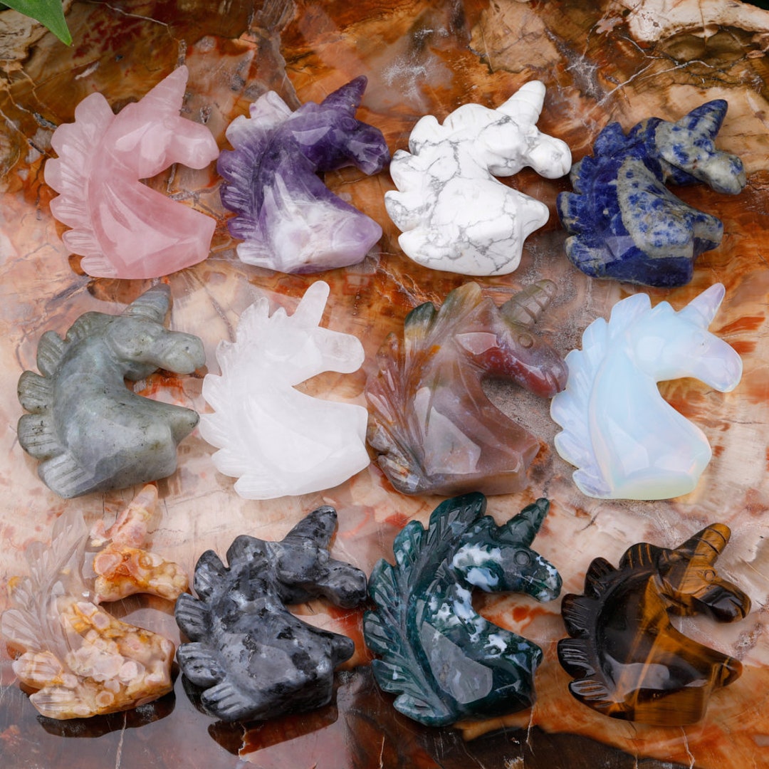 2 Inches Natural Gemstone Unicorn Figurine Healing Crystal Unicorn Home ...