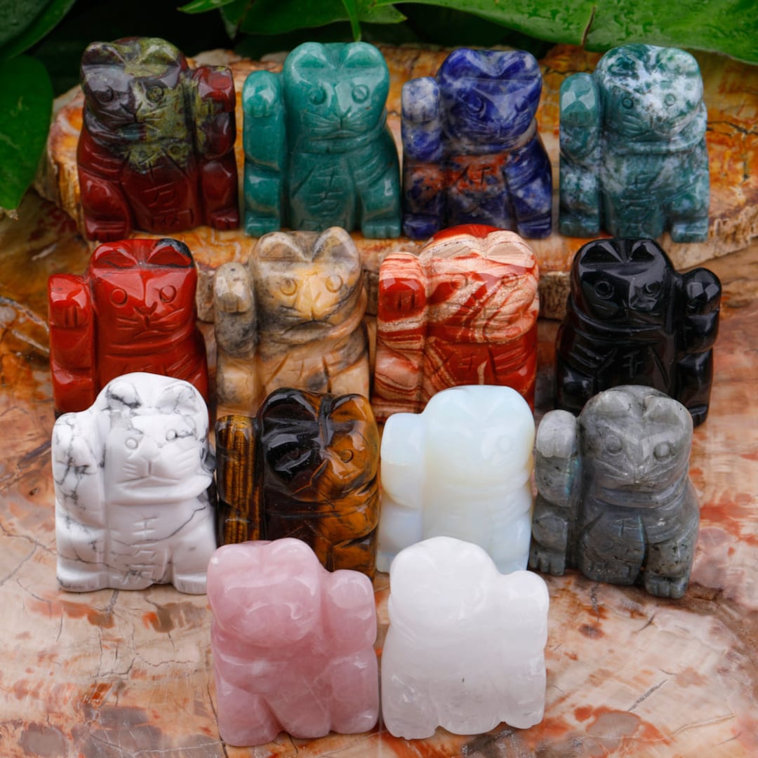 14 Stone, 2 Inch Crystal Cat, Quartz Crystal Lucky Cat, Mineral ...
