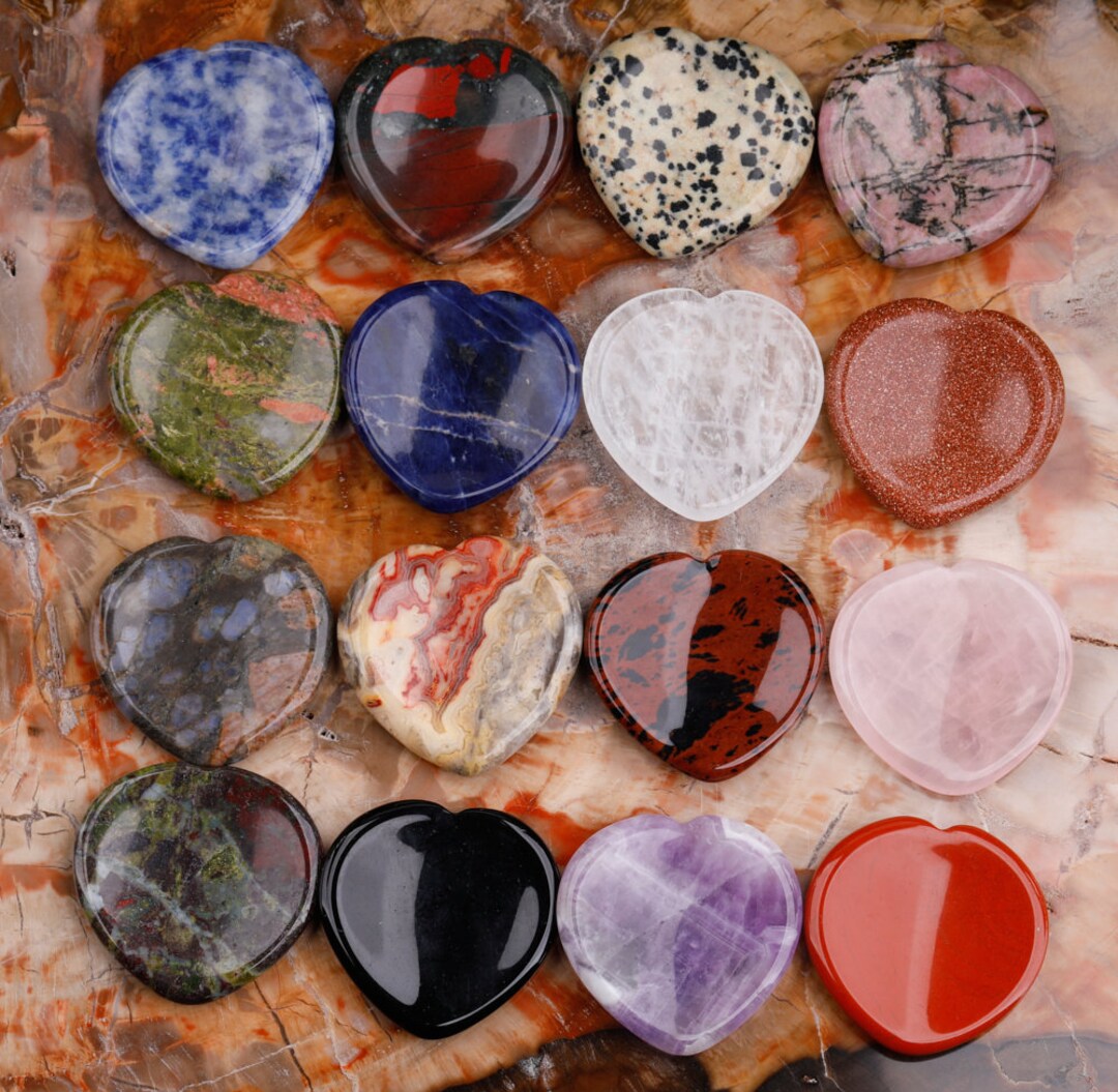 Heart Gemstone Worry Stone , Natural Gems Healing Chakra Crystal Oval ...