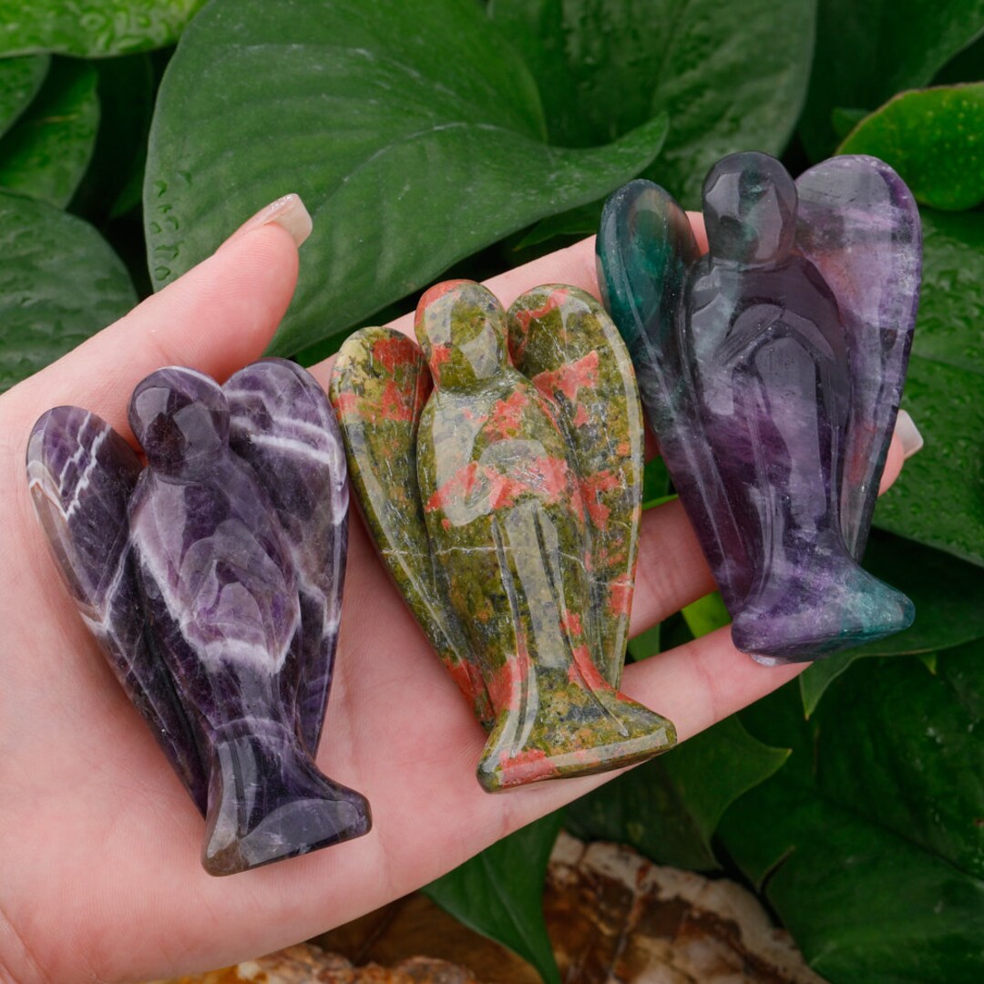 31 Choices 3" Crystal Angel Figurines Carved Genuine Chakra Stone ...