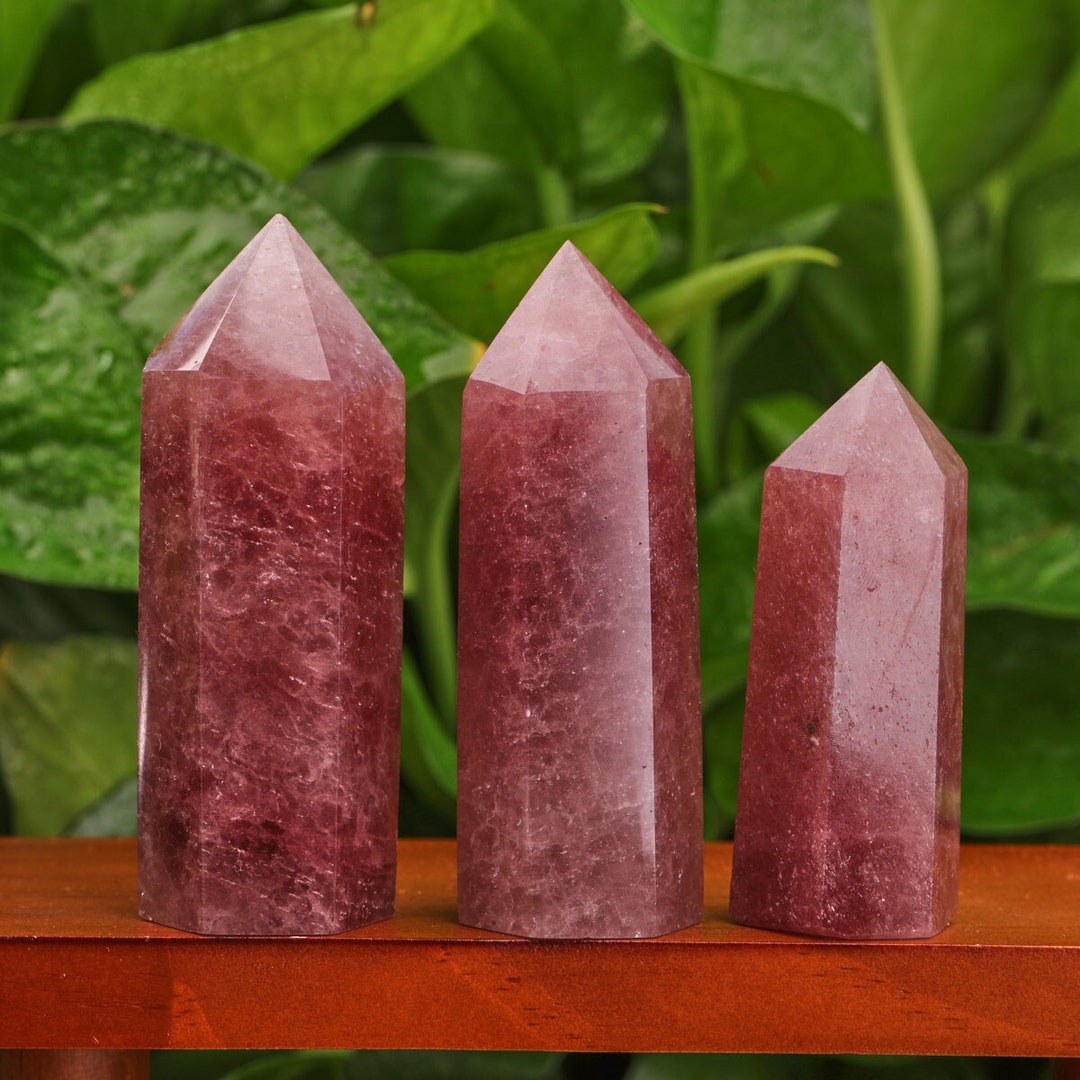 2" Strawberry Quartz Obelisk Point Natural Strawberry Quartz Tower ...