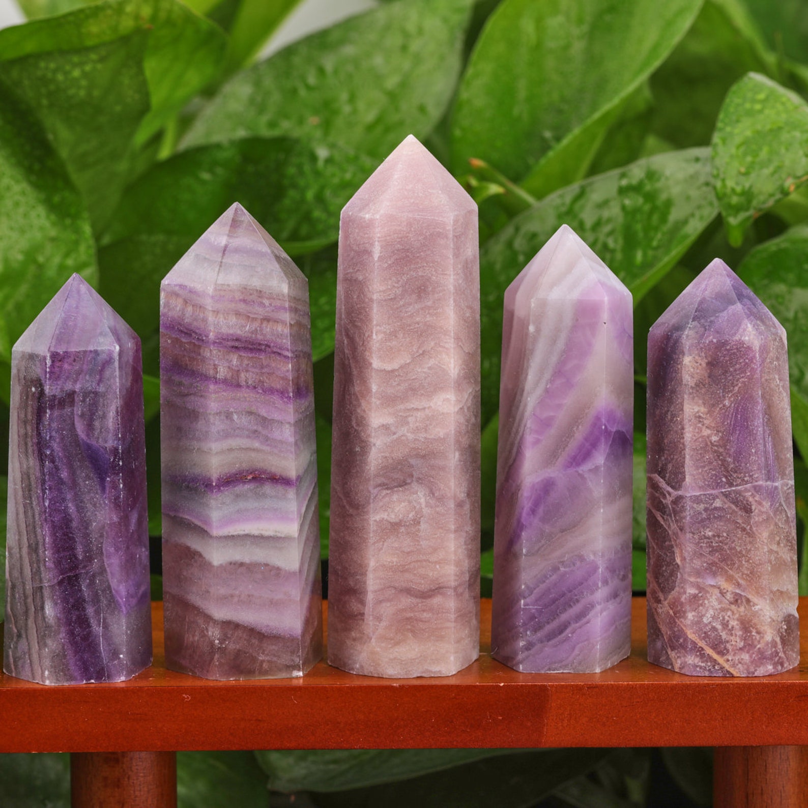 3-4" Green Garnet Obelisk Point Tower Rainbow Fluorite Crystal Wand ...