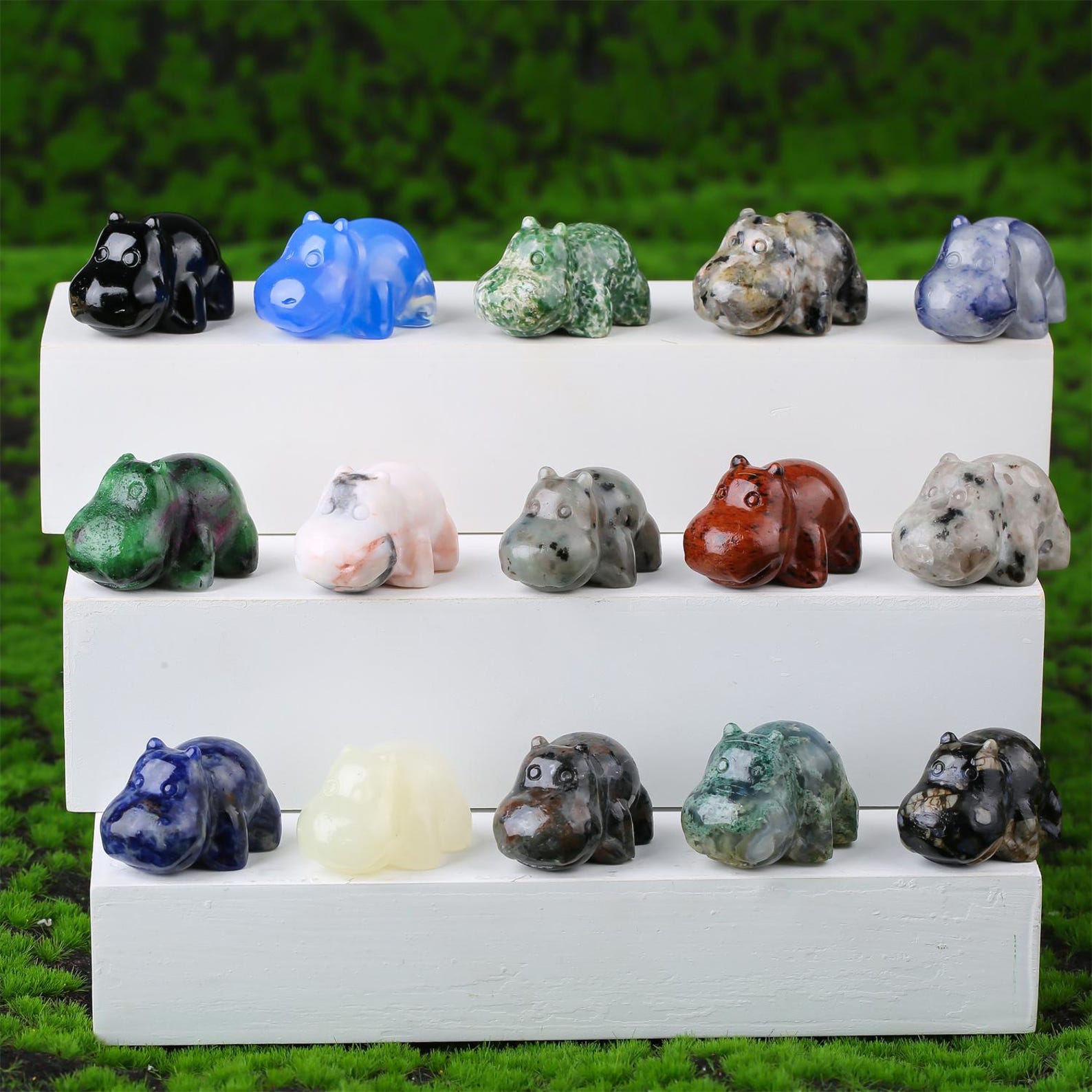 1.3" Crystal Hippopotamus Carving, Quartz Crystal Animal Jewelry in ...