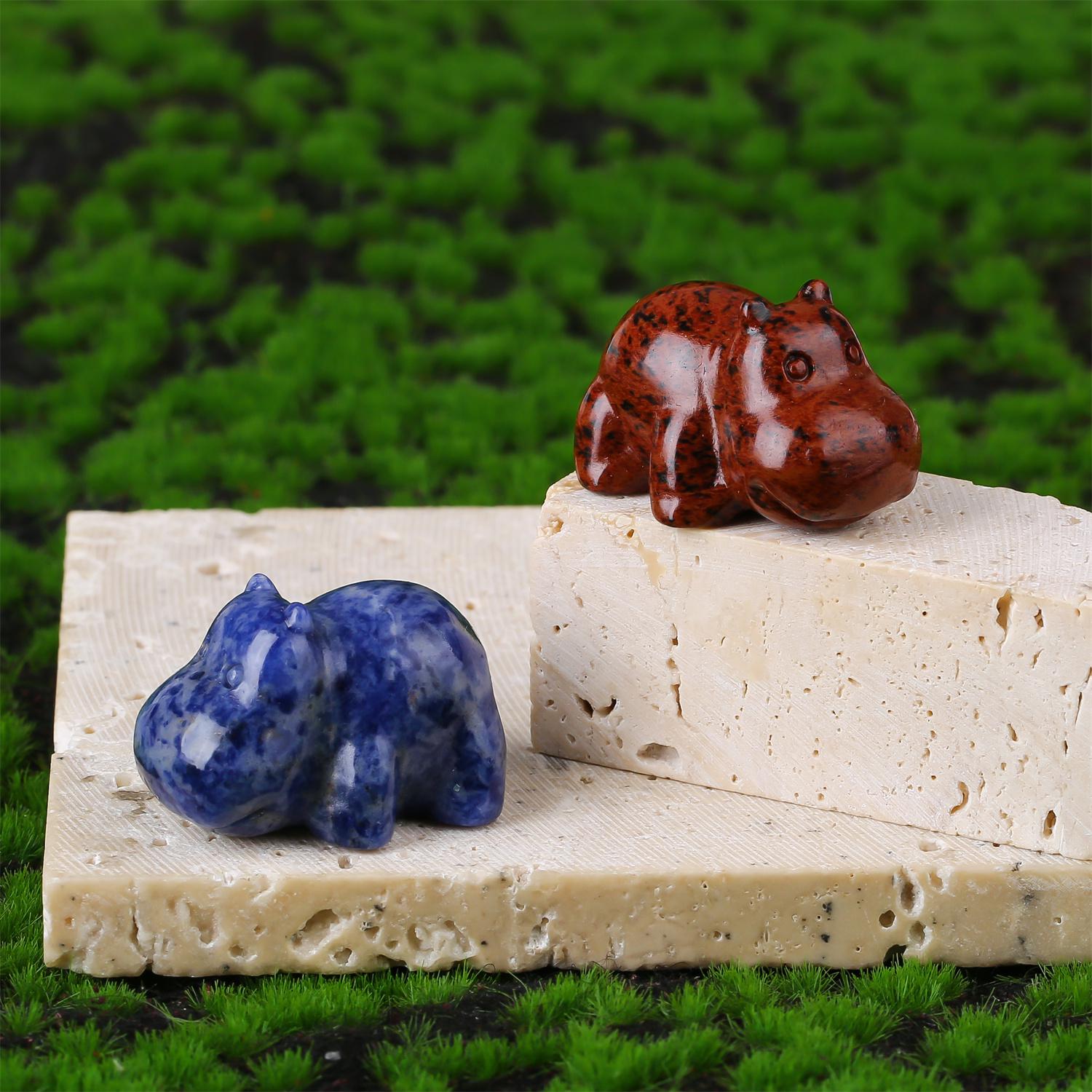 1.3" Crystal Hippopotamus Carving, Quartz Crystal Animal Jewelry in ...