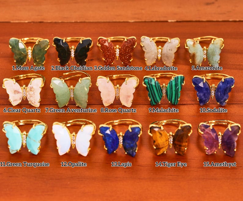 Quartz Crystal Butterfly Ring,amethyst Crystal Lapis Tiger Eye Stone ...