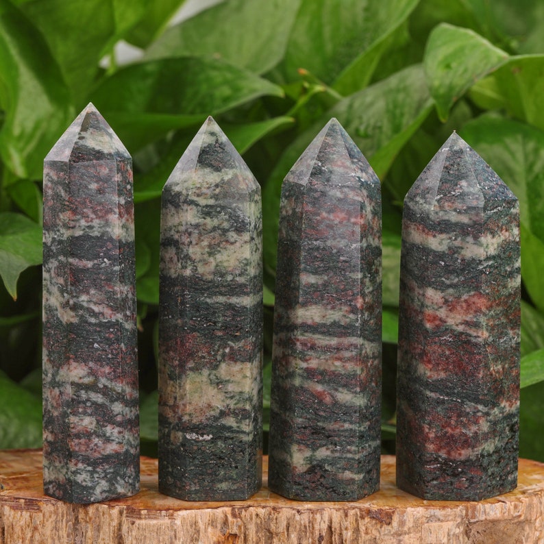 3-4" Green Garnet Obelisk Point Tower Rainbow Fluorite Crystal Wand ...