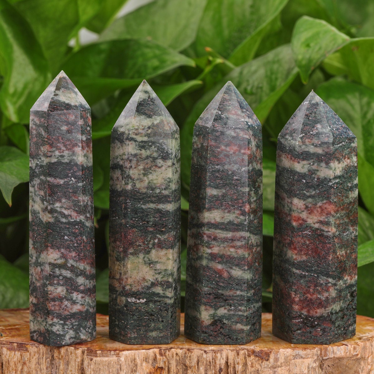 3-4" Green Garnet Obelisk Point Tower Rainbow Fluorite Crystal Wand ...