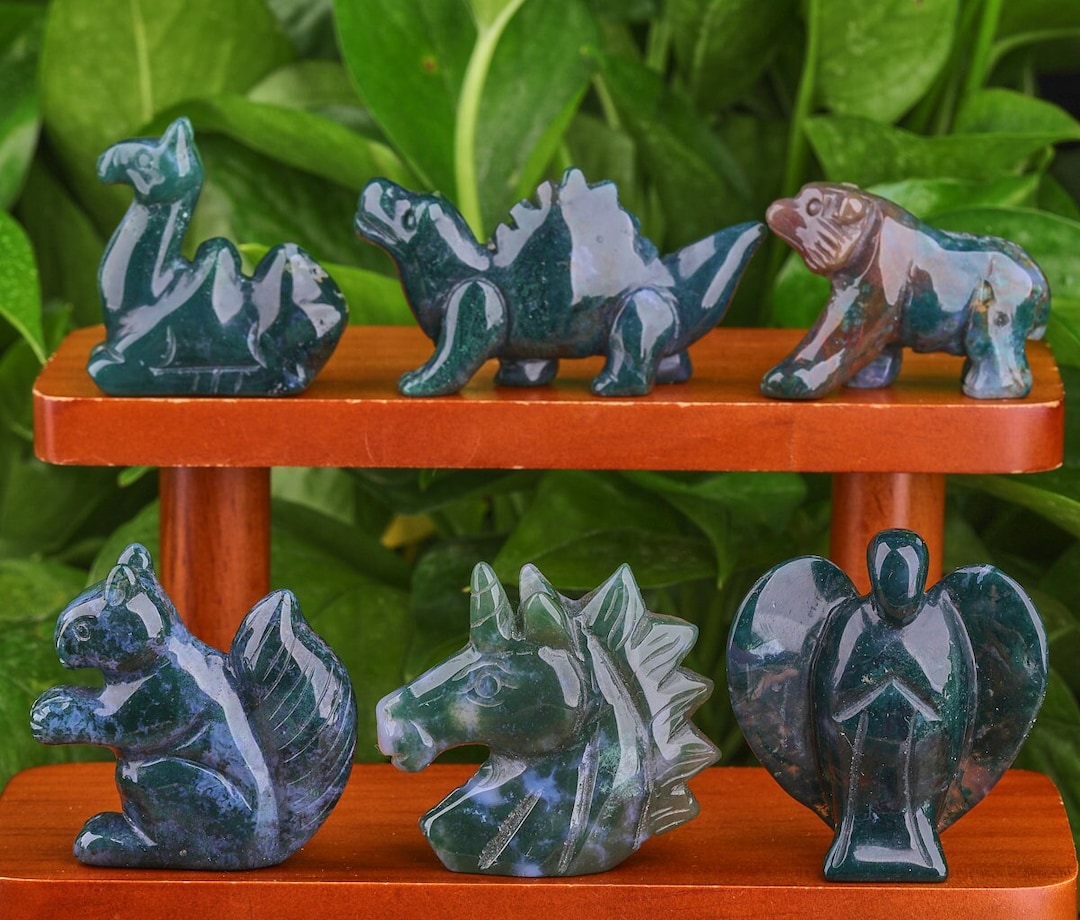 Gemstone Figures Set Moss Agate Cat Rat Ox Tiger Rabbit Dragon Snake ...