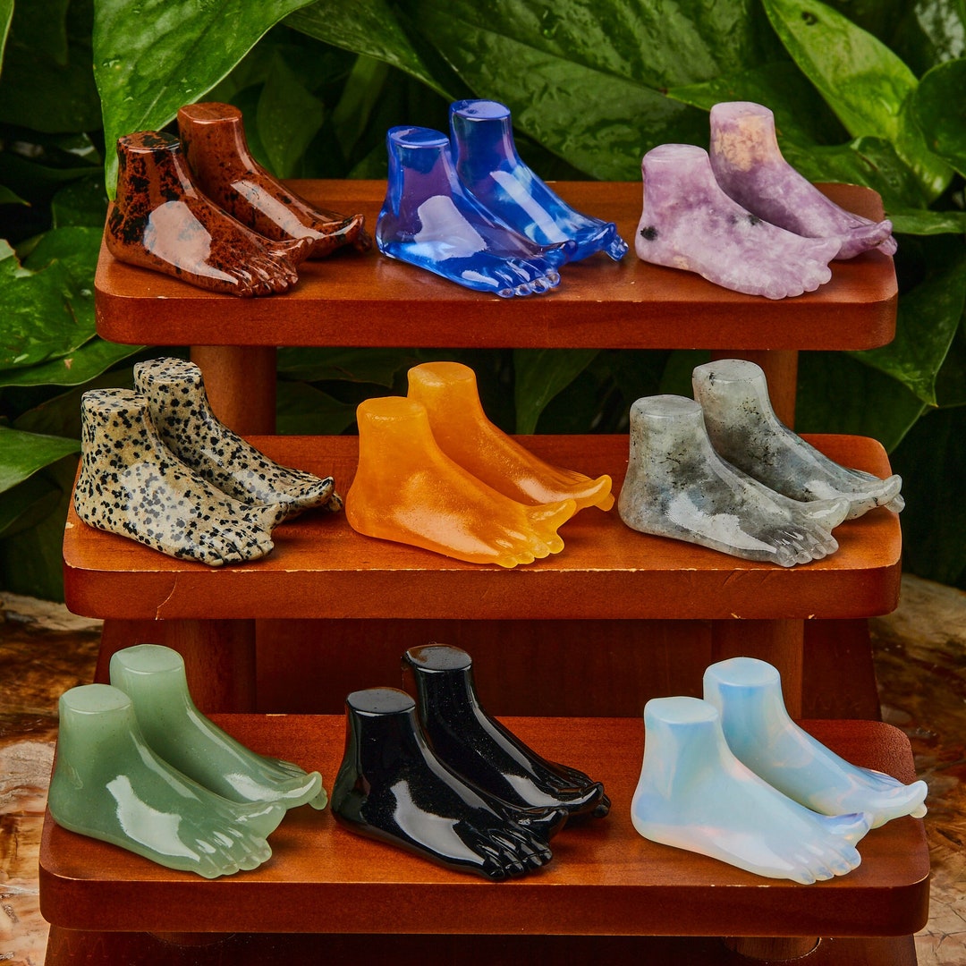 2 Inches 1 Pair of Crystal Foot Carving Small Gemstone Soles of Feet ...