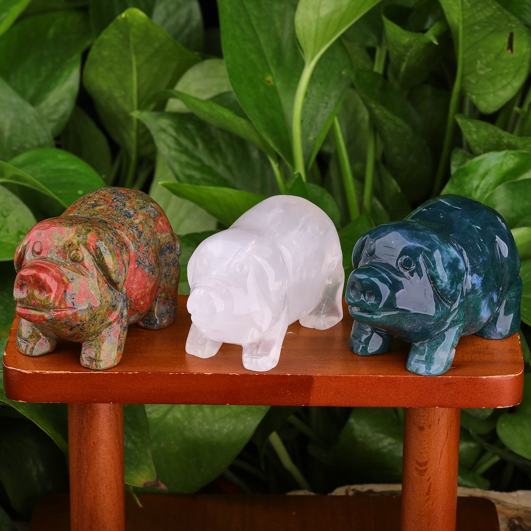 3 Inches Gemstone Pig Hand Carving, Quartz Crystal, Mineral Specimen ...