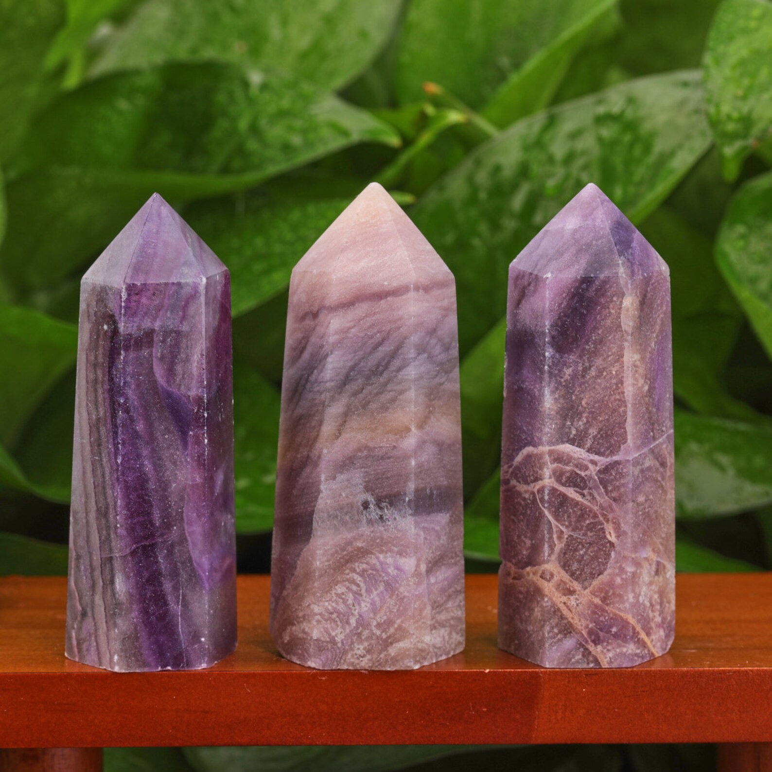 3-4" Green Garnet Obelisk Point Tower Rainbow Fluorite Crystal Wand ...