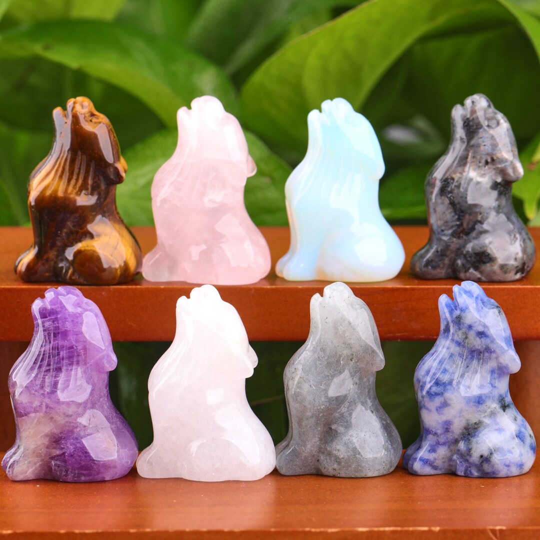 1.5" Crystal Wolf Hand Carving, Quartz Crystal, Mineral Specimen, Rock ...
