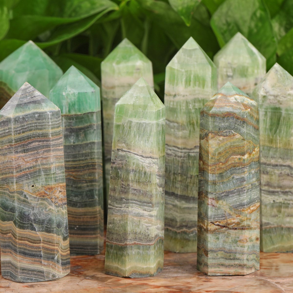 3-4" Green Garnet Obelisk Point Tower Rainbow Fluorite Crystal Wand ...