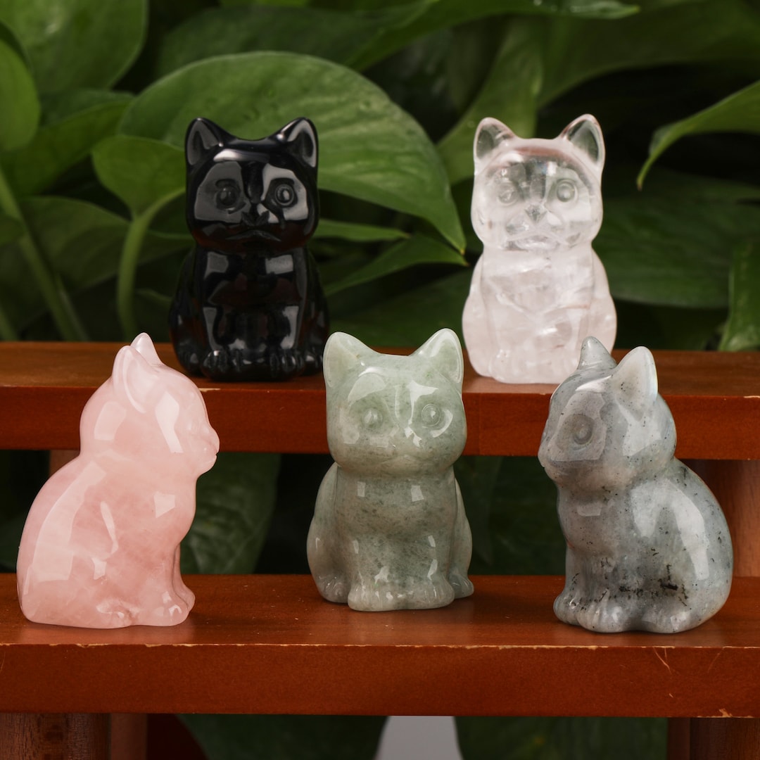 2" Crystal Cat Natural Gemstone Carved Cat Figurine Status Carved ...