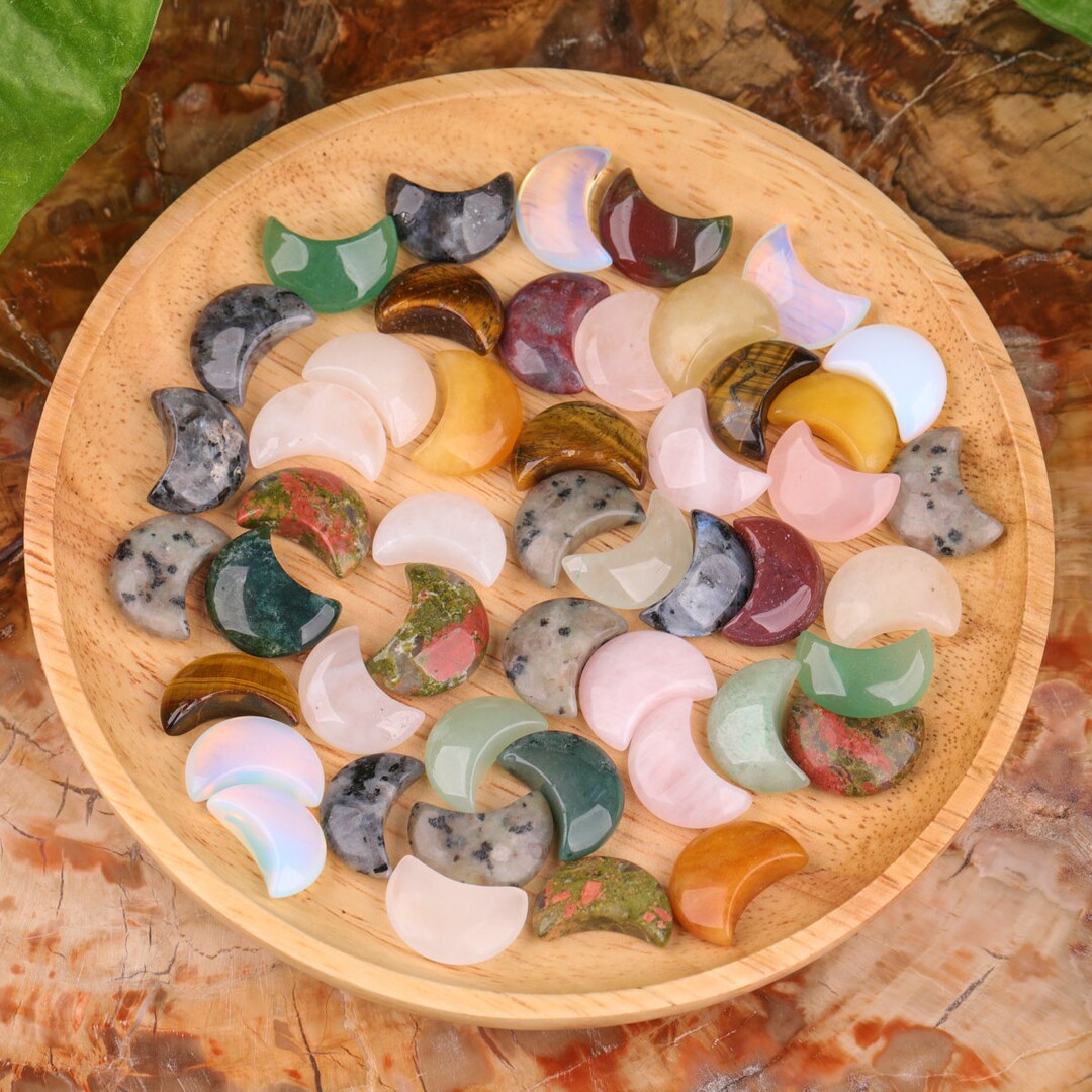 11x20mm Crystal Moon Cabochons DIY Jewelry , Healing Gemstone Chakra ...