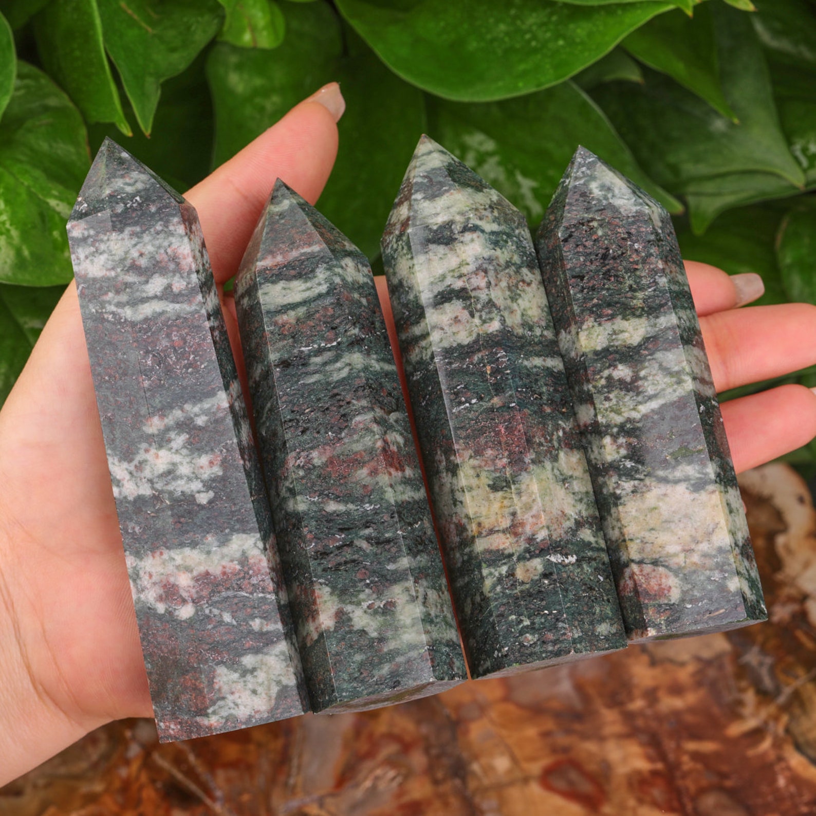 3-4" Green Garnet Obelisk Point Tower Rainbow Fluorite Crystal Wand ...