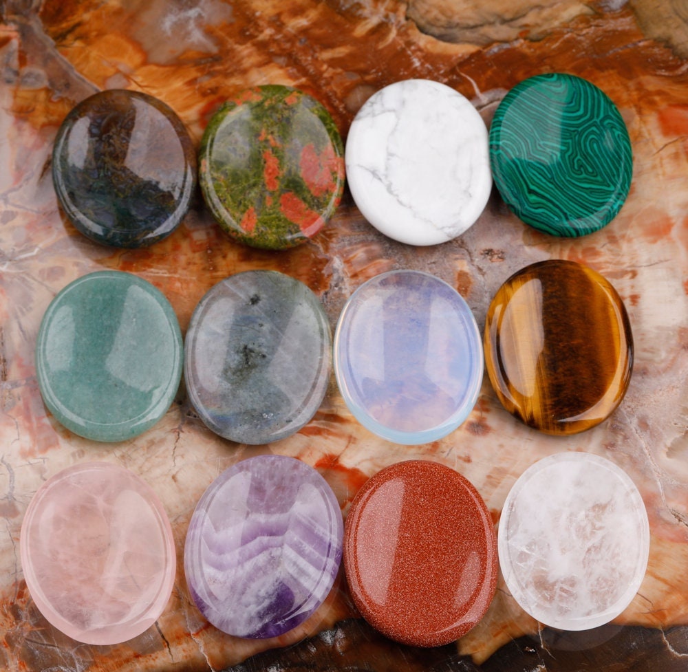 24 Kinds Worry Stone , Natural Gemstone Healing Chakra Crystal Oval ...