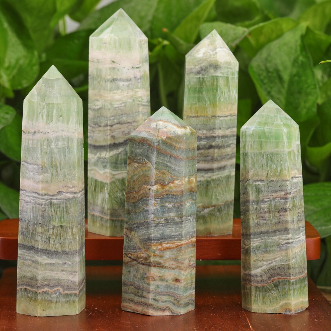 3-4" Green Garnet Obelisk Point Tower Rainbow Fluorite Crystal Wand ...