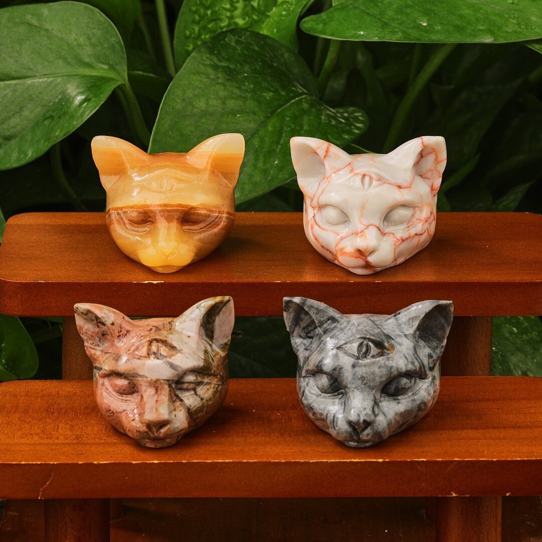 Crystal Cat Head Carving Gemston Cat Head Crystal Gifts Rose Quartz ...