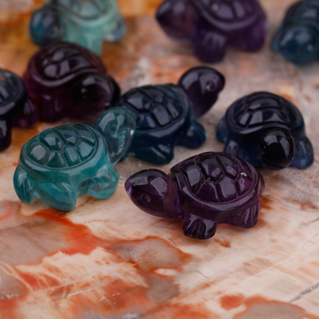 1" Rainbow Fluorite Crystal Tortoise Hand Carving, Quartz Crystal ...