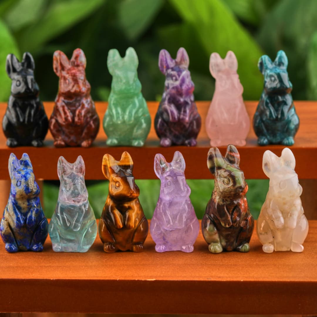 1.4 Inch Crystal Quartz Rabbit Statues Rainbow Fluorite Ocean Jasper ...