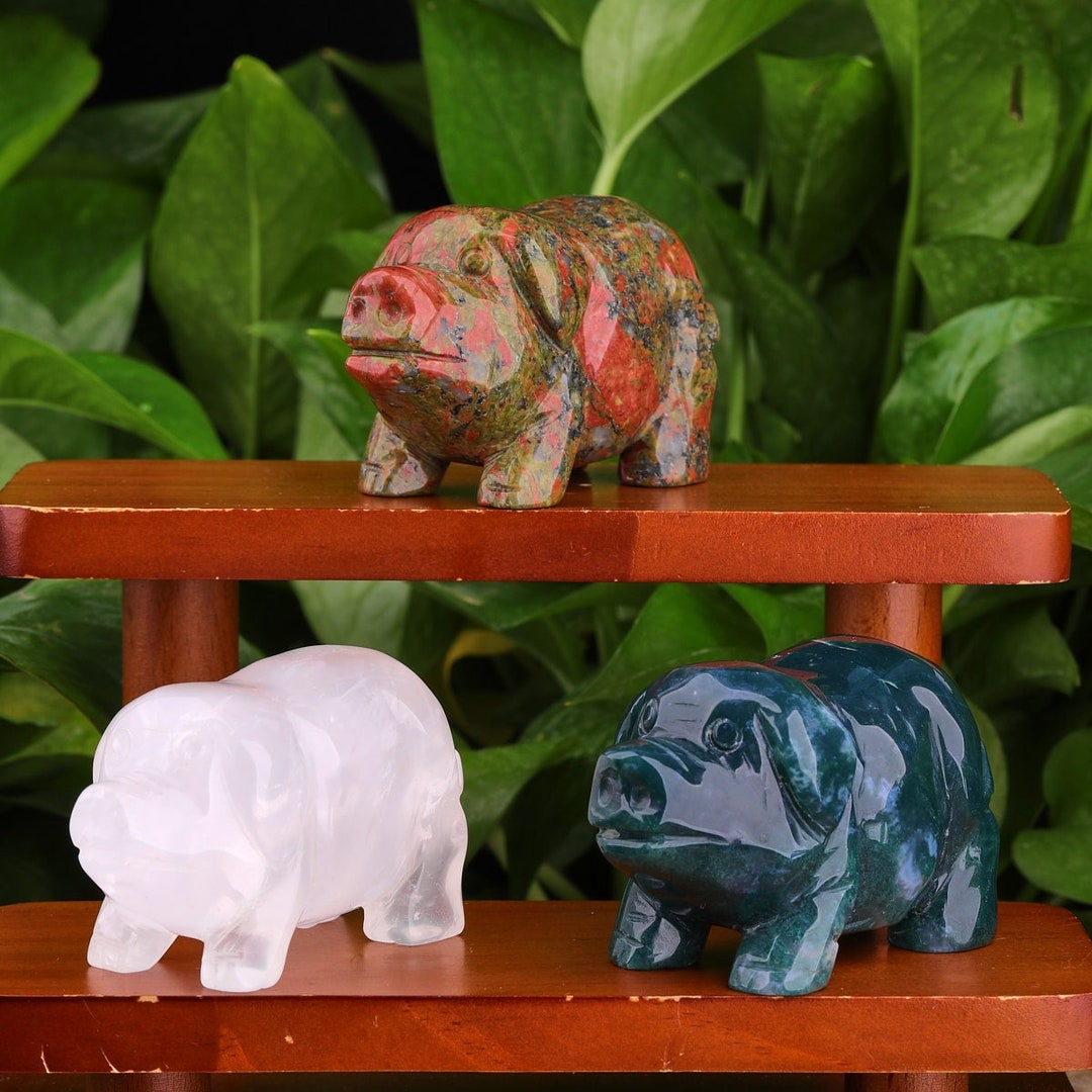 3 Inches Gemstone Pig Hand Carving, Quartz Crystal, Mineral Specimen ...